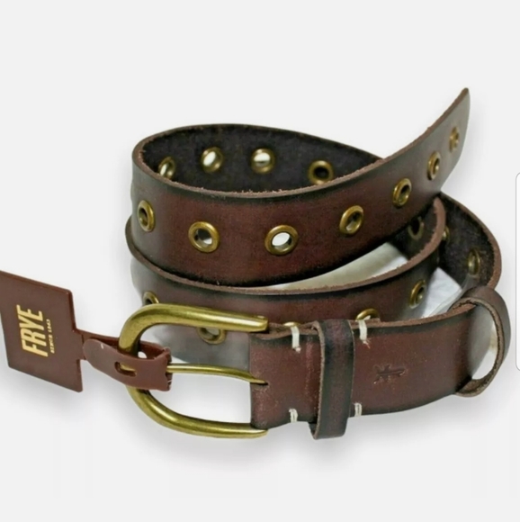 Frye | Accessories | Frye Grommet Belt Genuine Leather Round Buckle ...